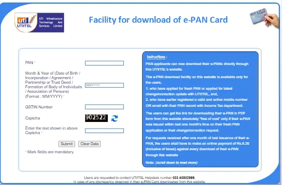 Download e-PAN Card via UTIITSL and NSDL Online